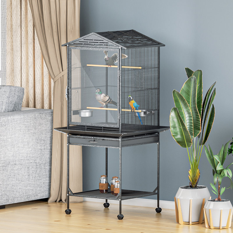 Bring Home Furniture Open Top Bird Cage with Play Area Removable Tray Wooden Perches and Wheels Suitable for Small Birds Like Budgies Cockatiels and Parakeets Reviews Wayfair